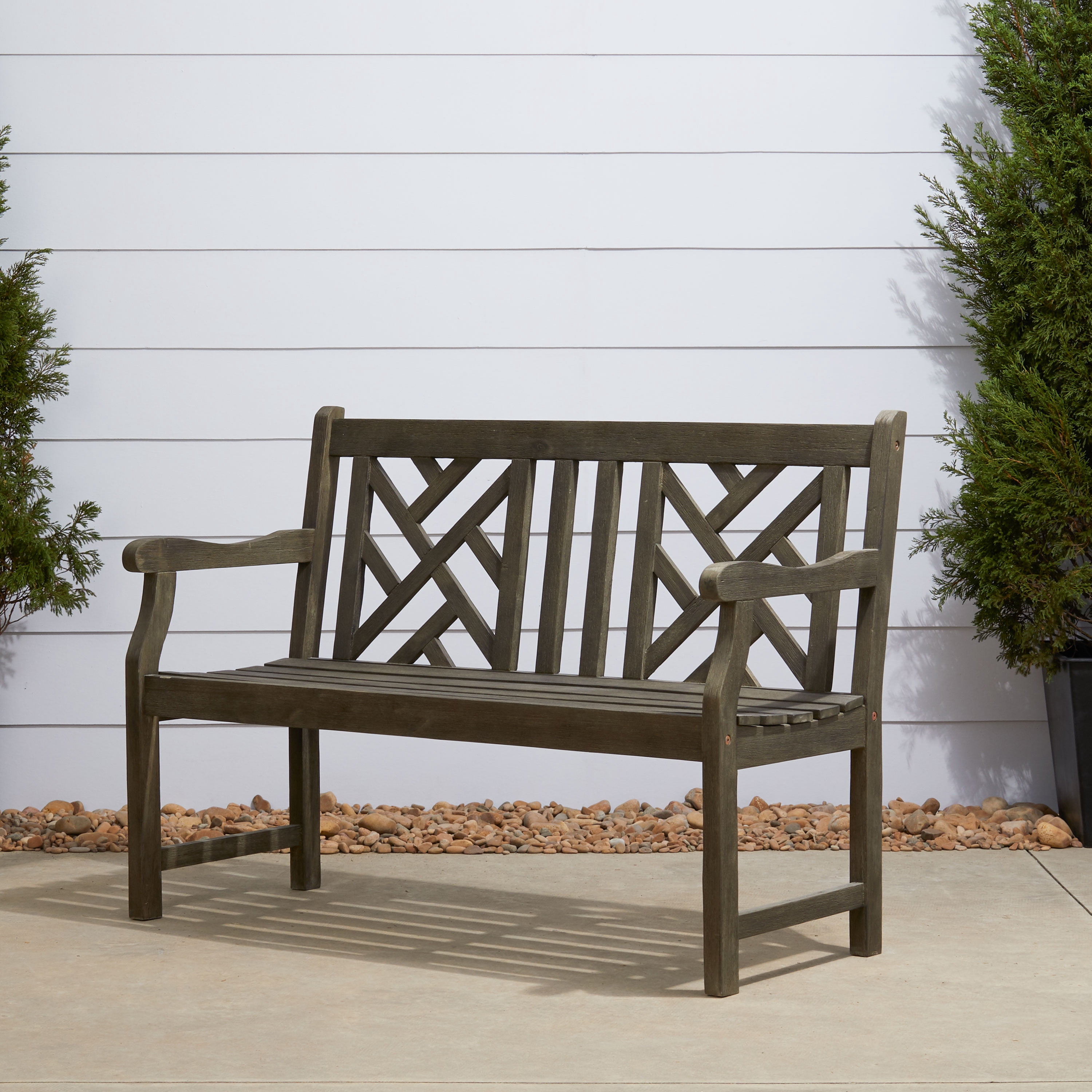 Renaissance 4-Foot Gray Wash Wood Patio Garden High-back Bench ...