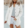 Eytino Denim Jacket for Women Long Sleeve Boyfriend Jean Jacket Loose Coat White L Female ...