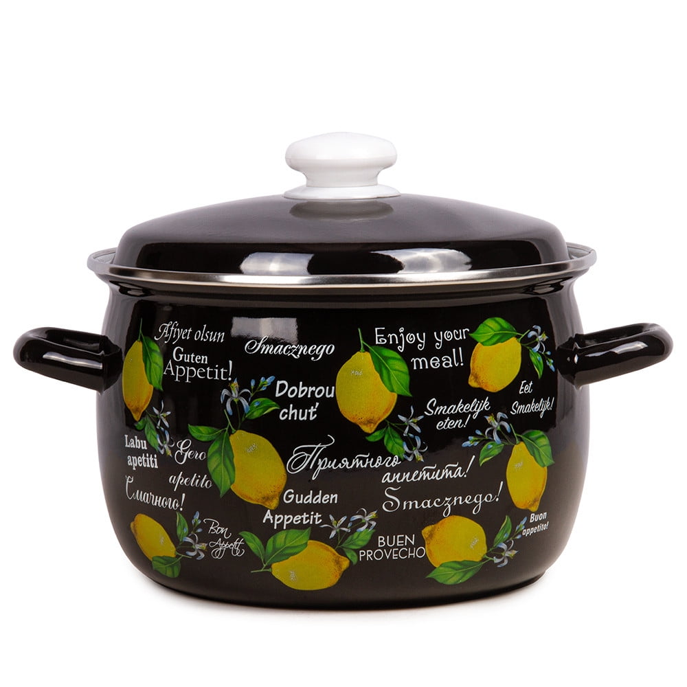 Enameled Steel Pot Fresh Lemon Enamelware Pot (black) Kitchen Pot ...