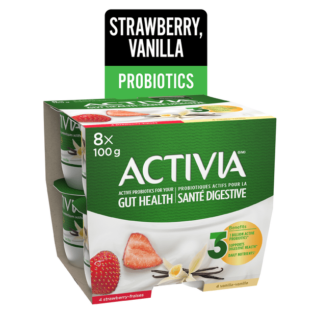 Activia Probiotic Yogurt, Strawberry/Vanilla, 8 x 100 g - Walmart.ca