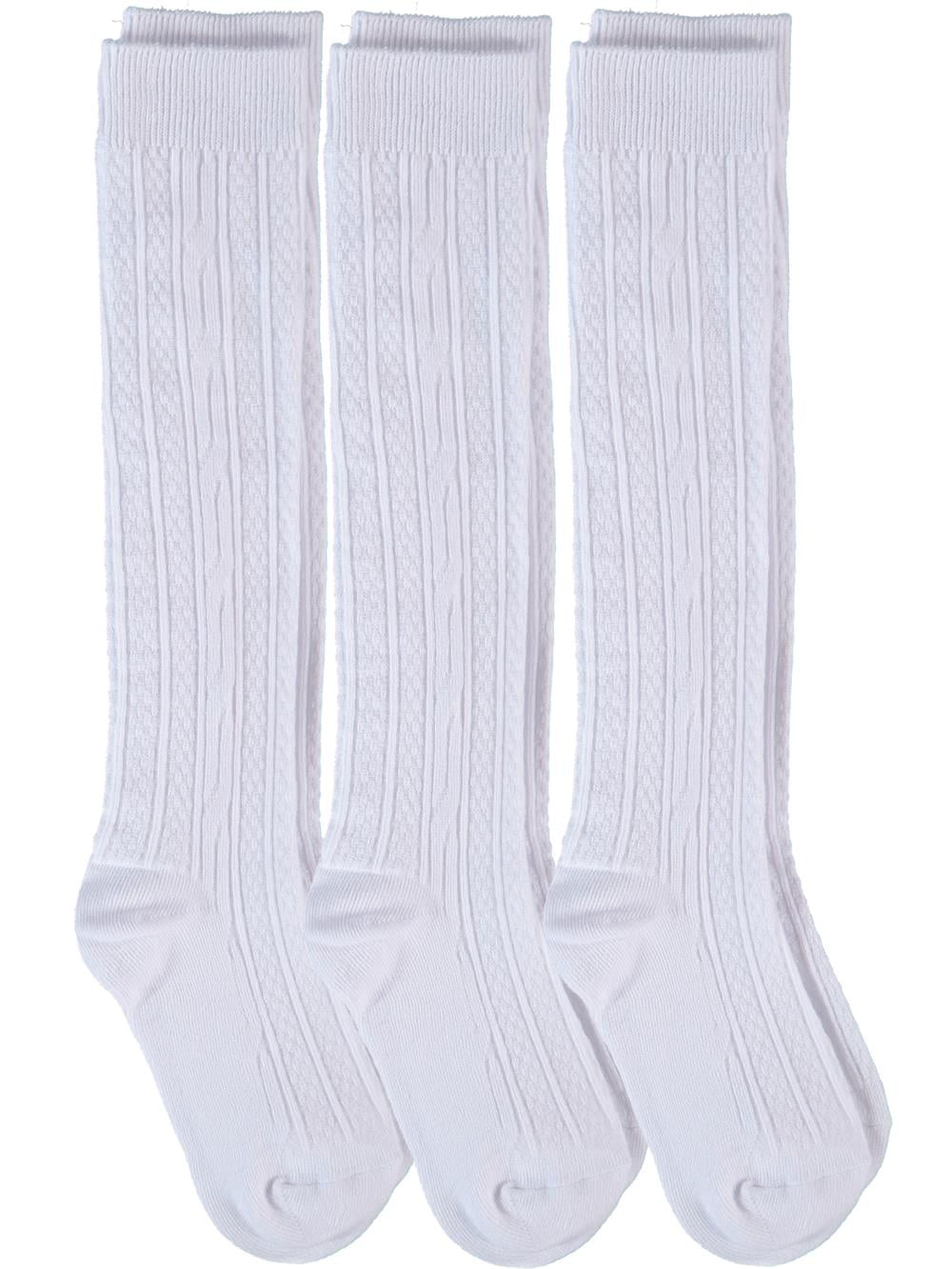 Piccolo Hosiery Girls Cable Knee High Socks 3-Pack(White 9/11 ...
