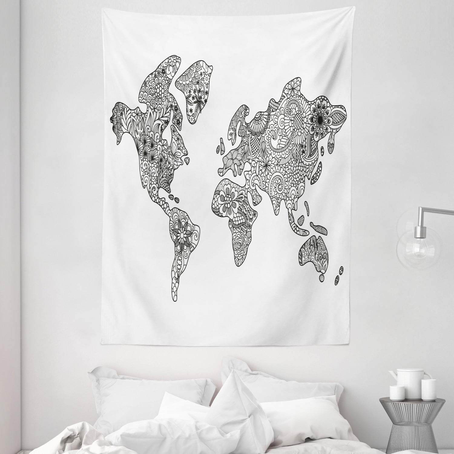 Earth Tapestry, Floral Pattern As World Map Continents Authentic ...