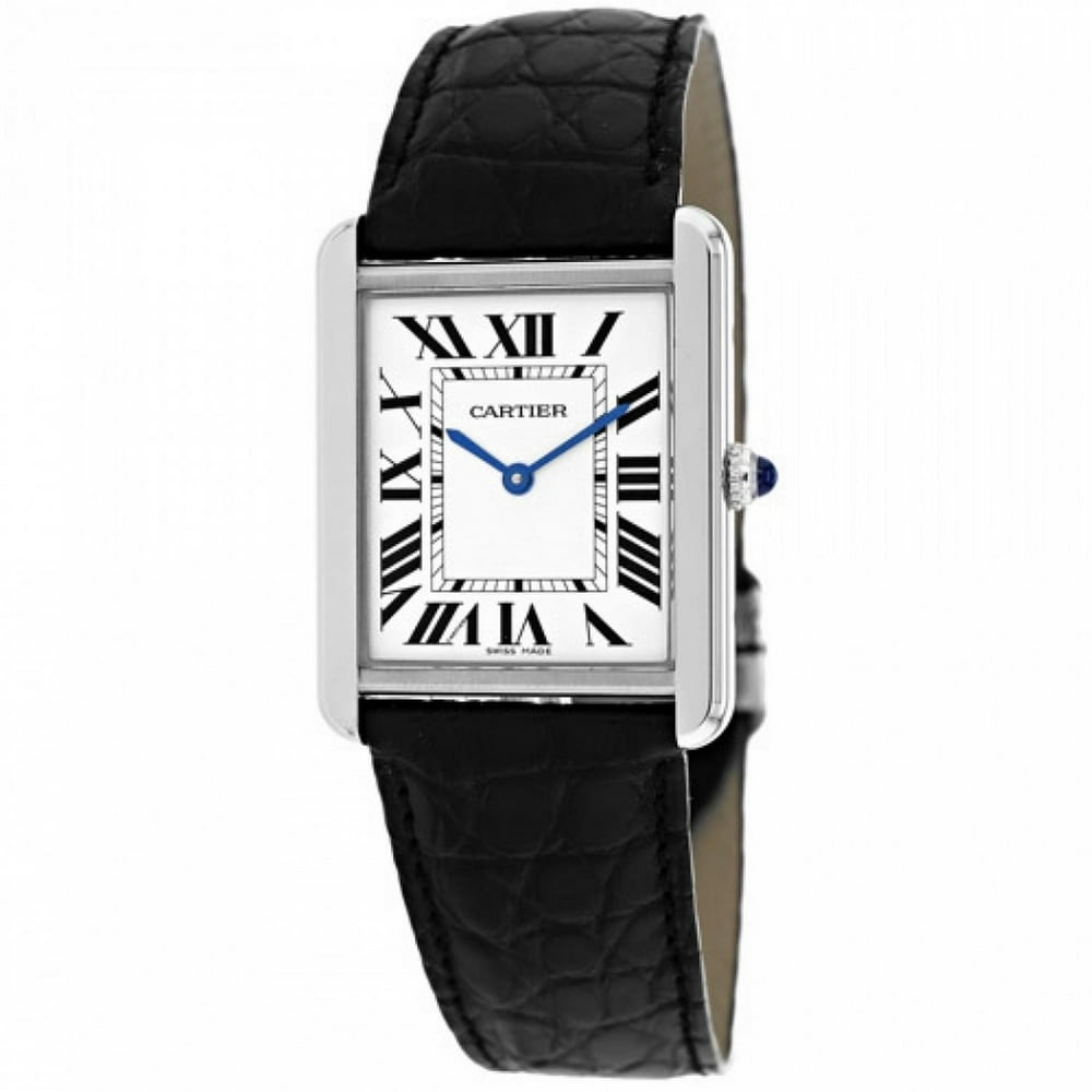 Cartier - Cartier Men's Tank Solo Black Leather Band Steel Case Quartz ...