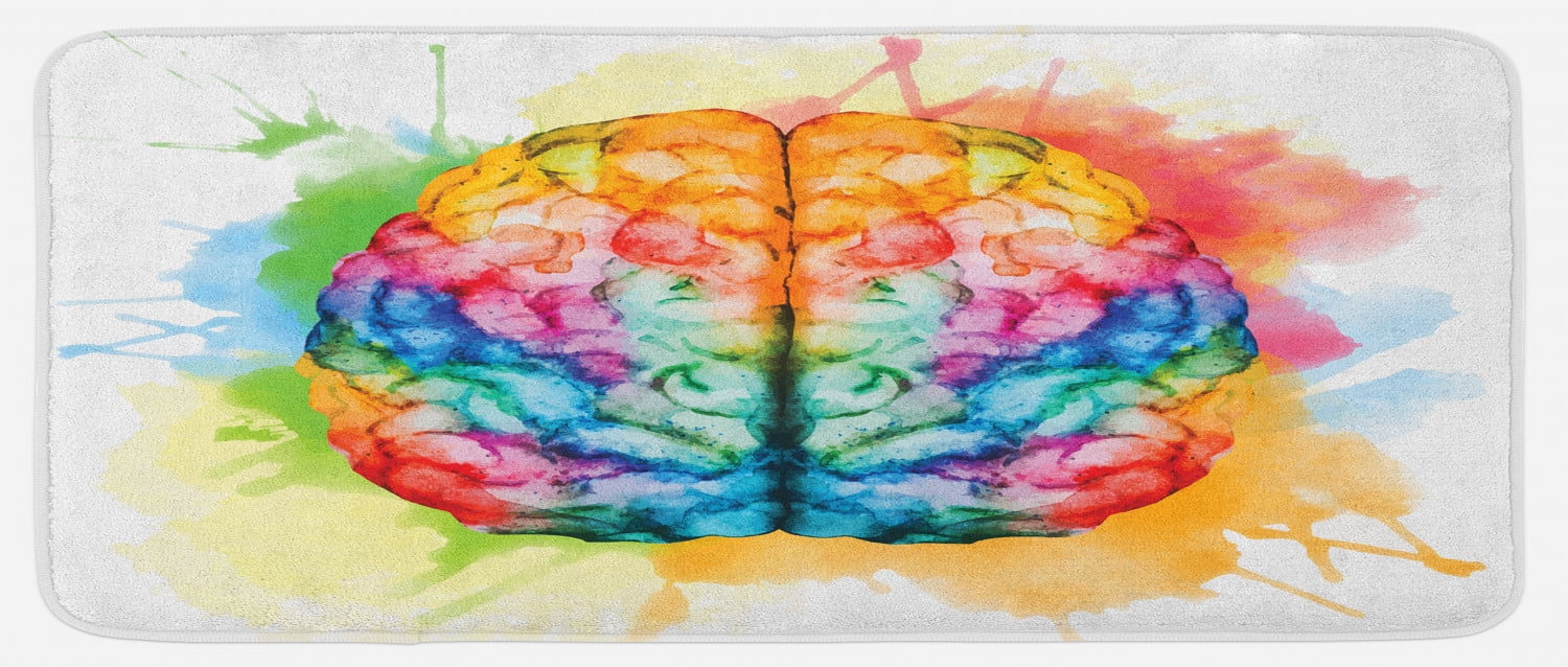 Watercolor Kitchen Mat, Vibrant Colorful Human Brain Body Neurology ...