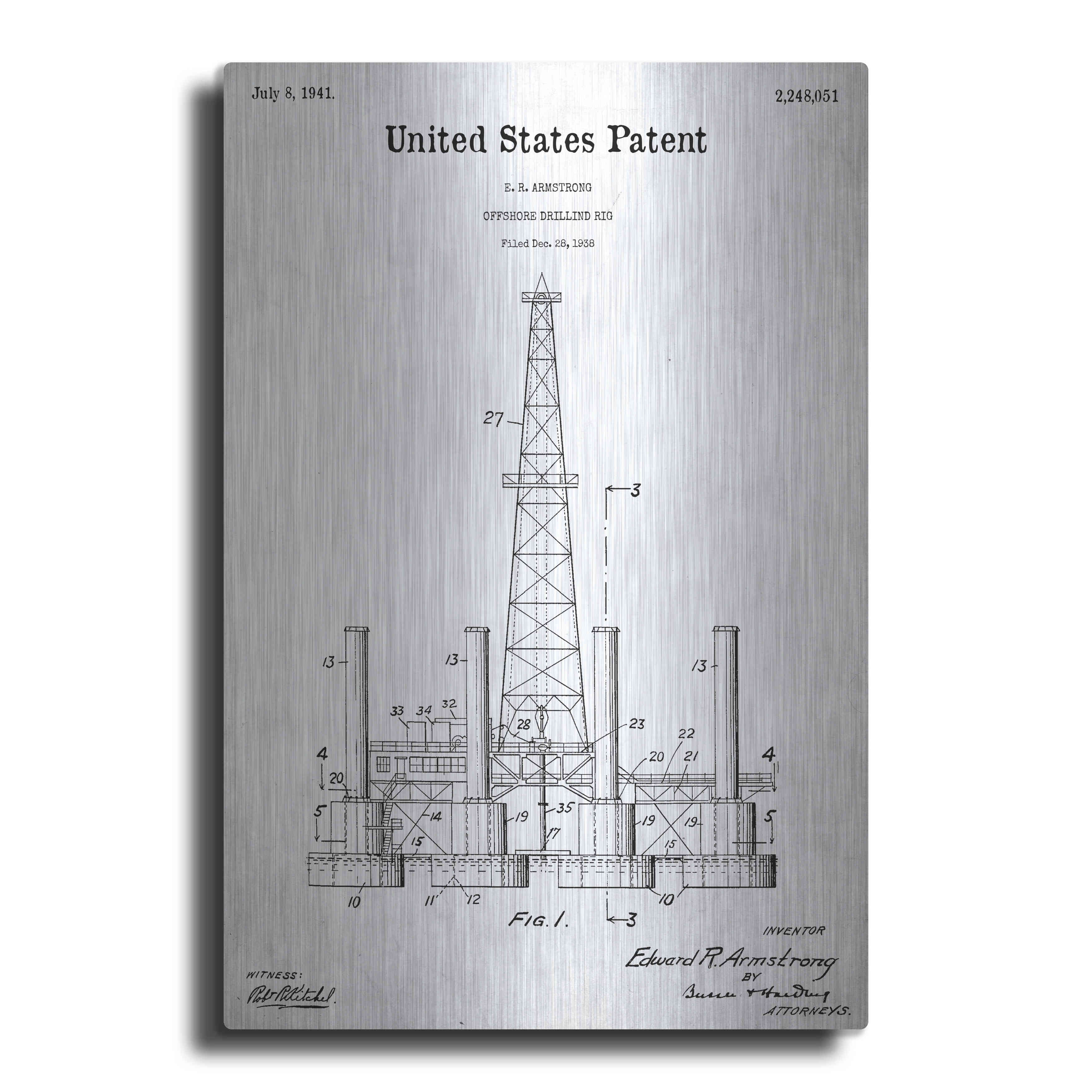 Luxe Metal Art 'Drilling Rig Blueprint Patent White' Acrylic Glass Wall ...