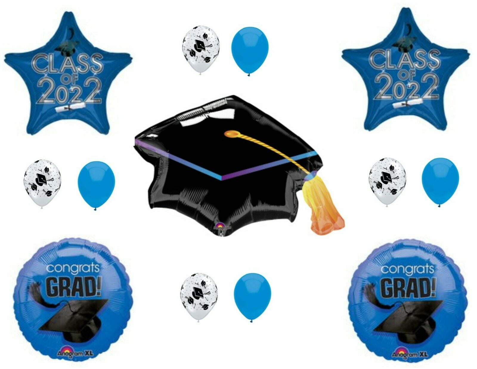 Class of 2022 Blue Graduation Cap Hat Party Balloons Decorations Grad ...