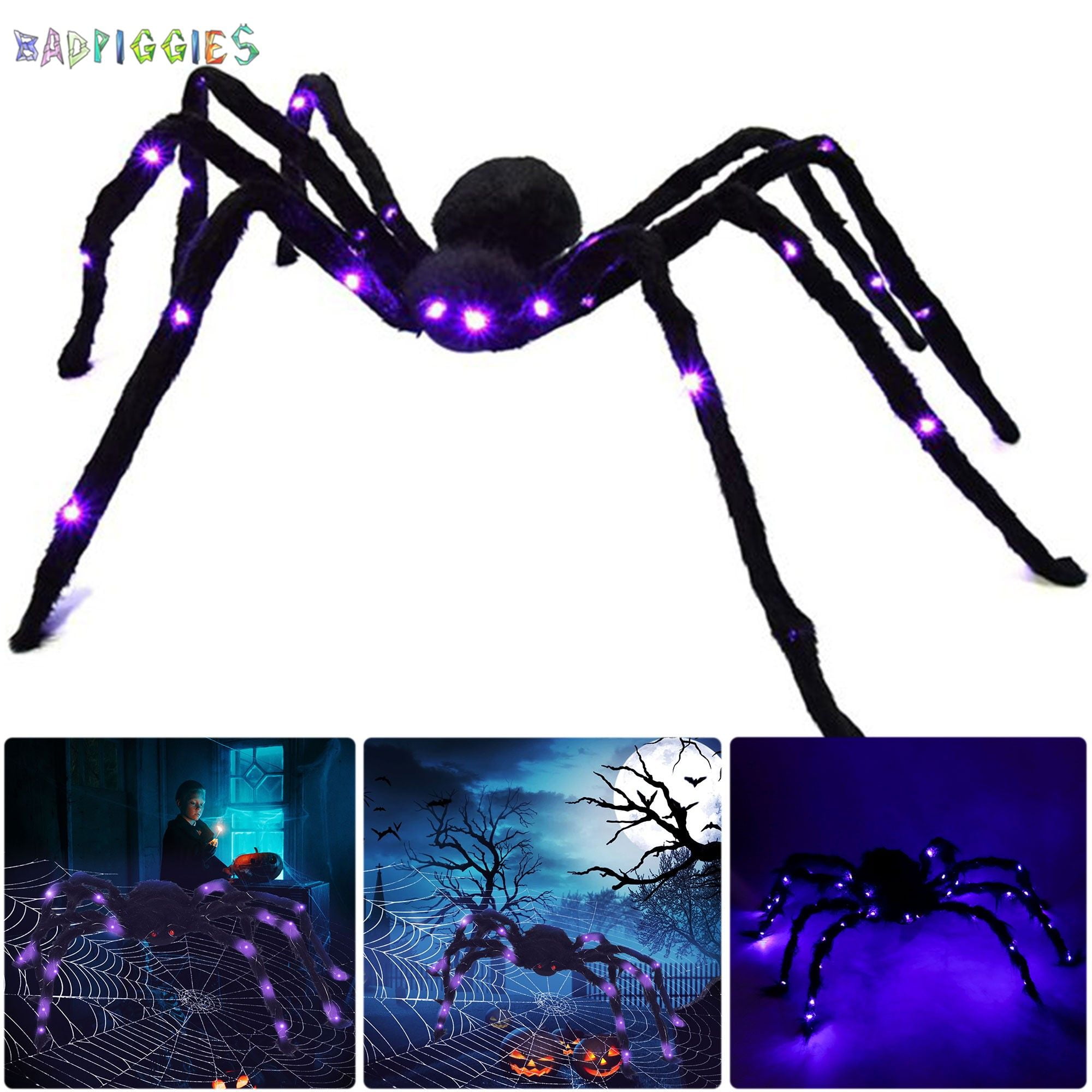 BadPiggies 30in Giant Black Hairy Spiders with Purple LED Lights Up ...