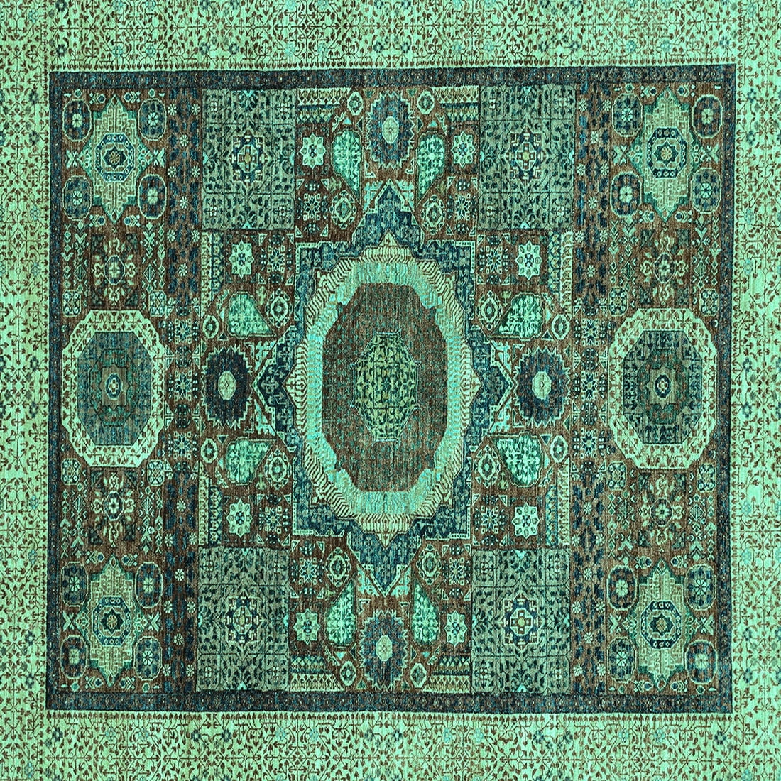 Ahgly Company Indoor Square Abstract Turquoise Blue Modern Area Rugs, 7 ...