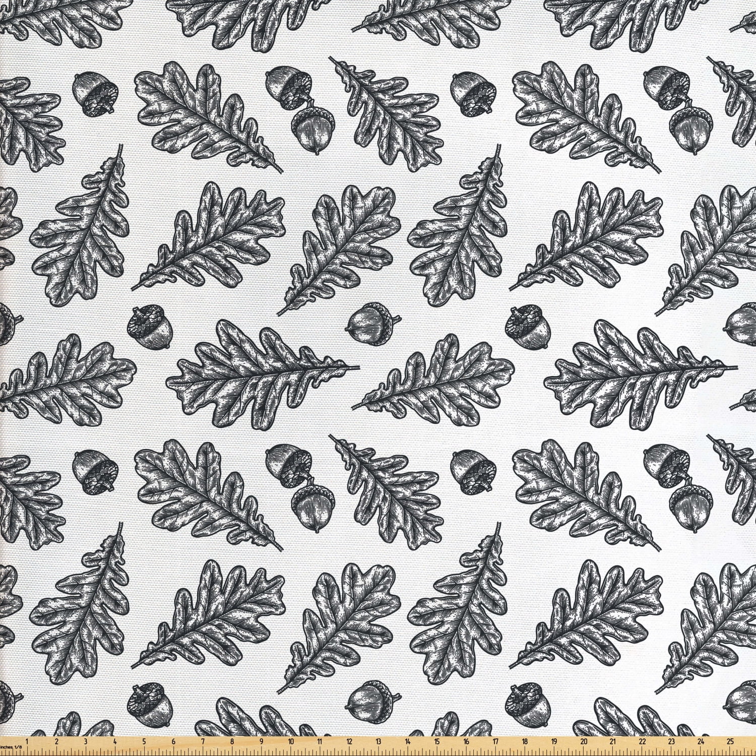 Acorn Fabric by The Yard, Elaborated Engraving Style Pattern of Oak ...