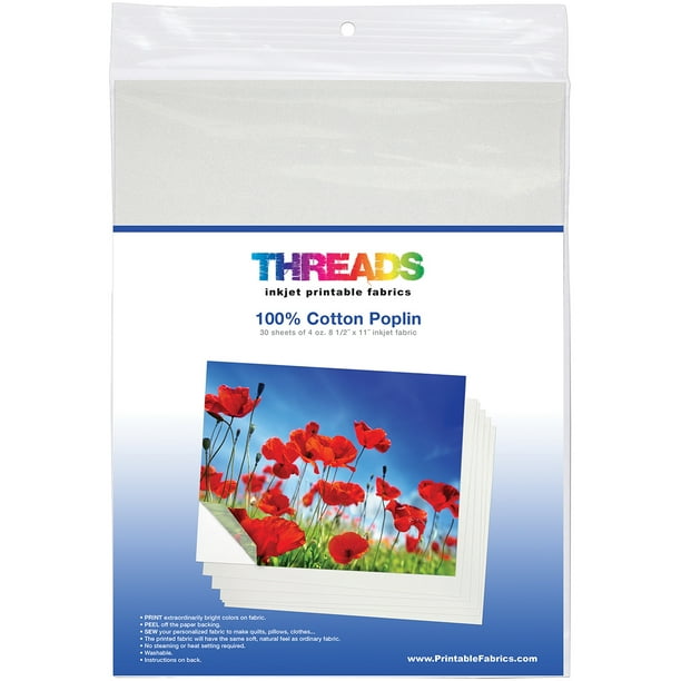 THREADS Inkjet Printable Fabric Sheets 8.5"X11" 30/Pkg-100% Cotton ...