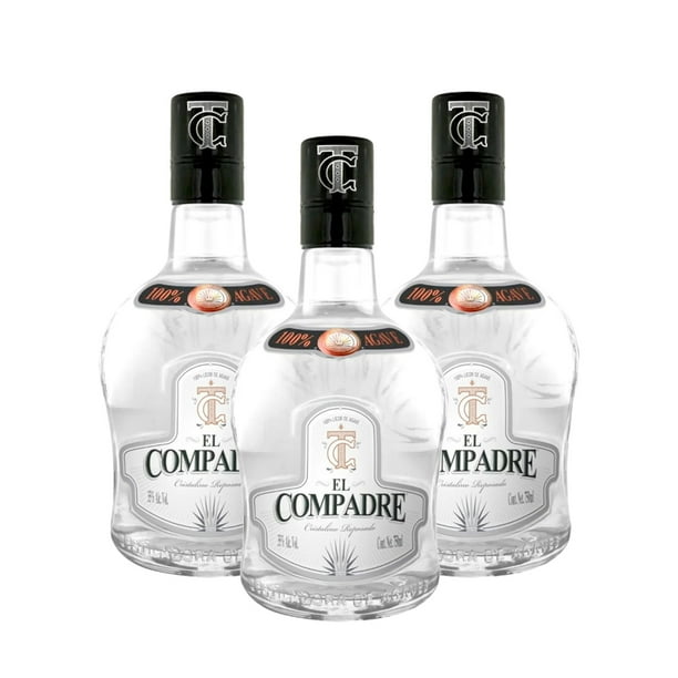Pack De 3 Licor De Agave El Compadre Cristalino Reposado 750Ml | Bodega ...