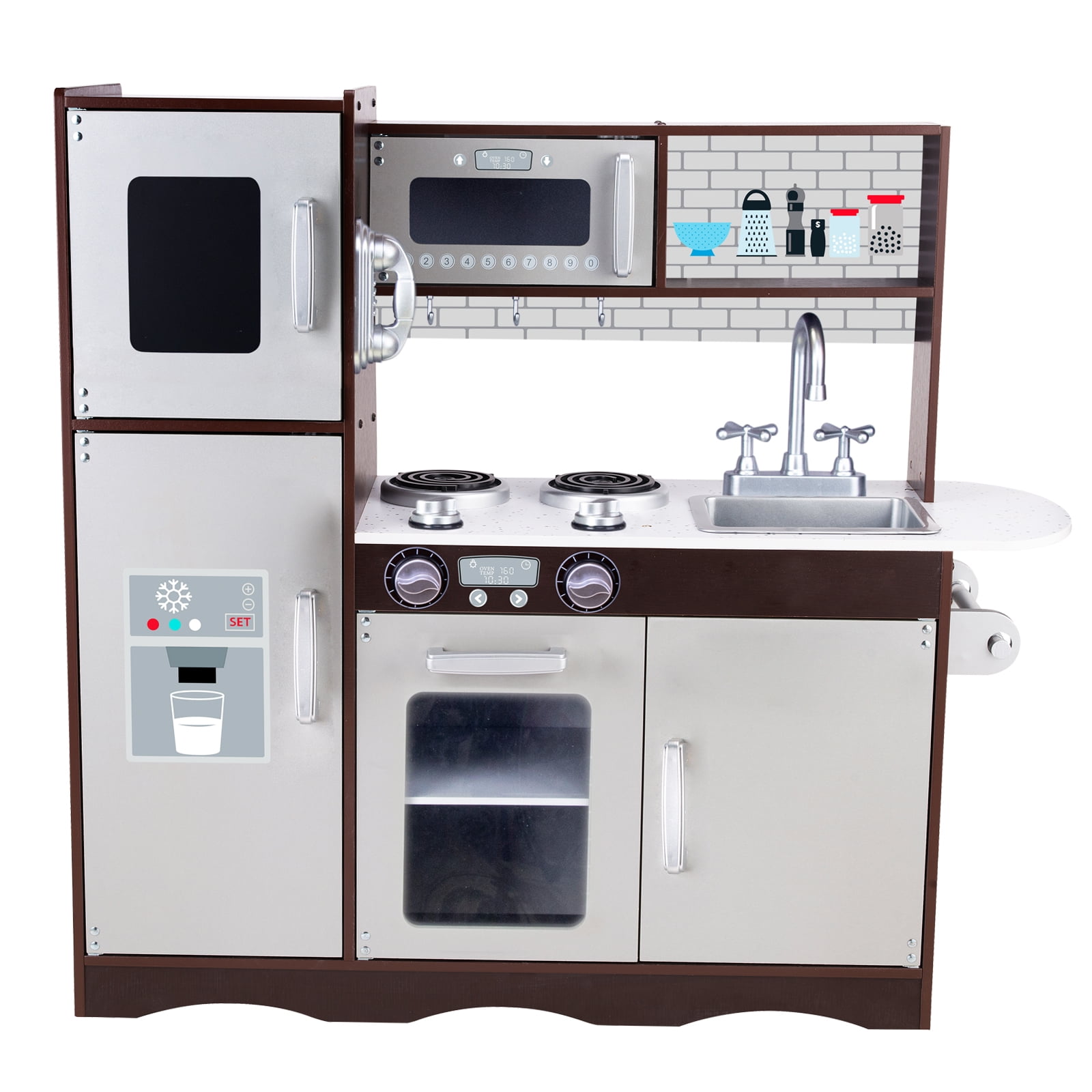 WoodenEdu Pretend Kitchen Playset, Pretend Wooden Play Kitchen Toy with ...