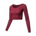 A2Y Women's Basic Solid Stretchable Scoop Neck Long Sleeve Crop Top Burgundy S - Walmart.com