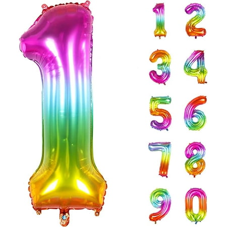 FanShow Number 1 Balloons for 1st Rainbow Birthday Decorations, Large ...