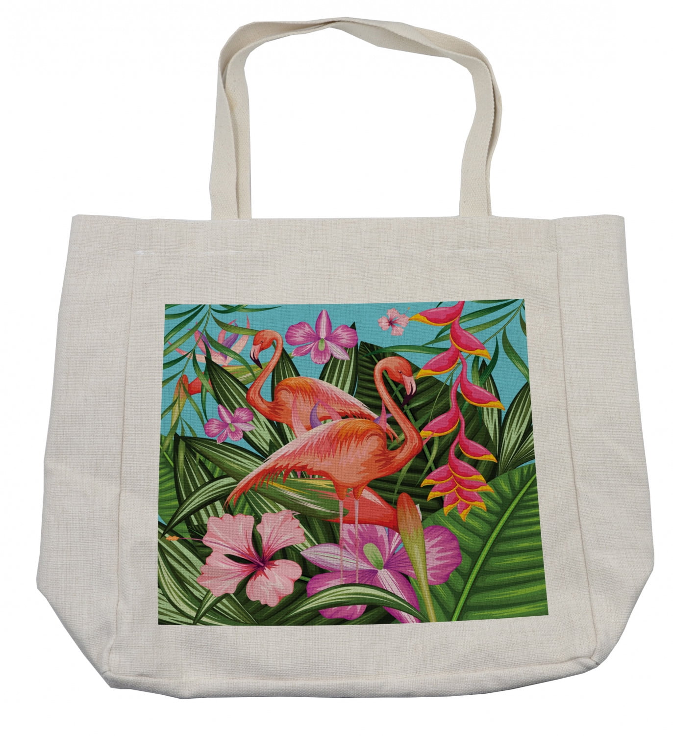 Flamingo Shopping Bag, Illustration of Animal Tropical Garden Hibiscus ...