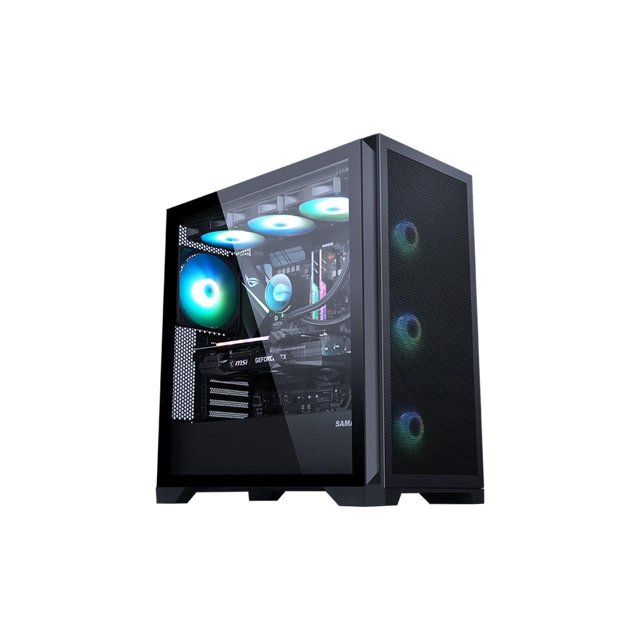 SAMA ATX Mid Tower Computer Case with 4x ARGB Fans Type-C Tempered ...
