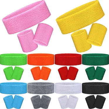 18 Pcs Sweatbands Headband Wristband Set Colorful Striped Terry Cloth ...