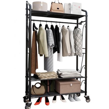 HioHa Rolling Clothes Rack, Double Rail Clothing Drying Rack with 2 ...