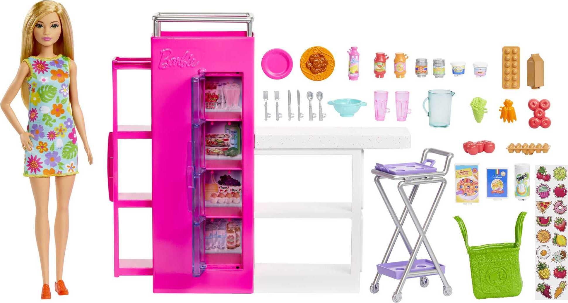 Barbie Doll and Ultimate Pantry Playset, Barbie Kitchen Add-On with 30 ...