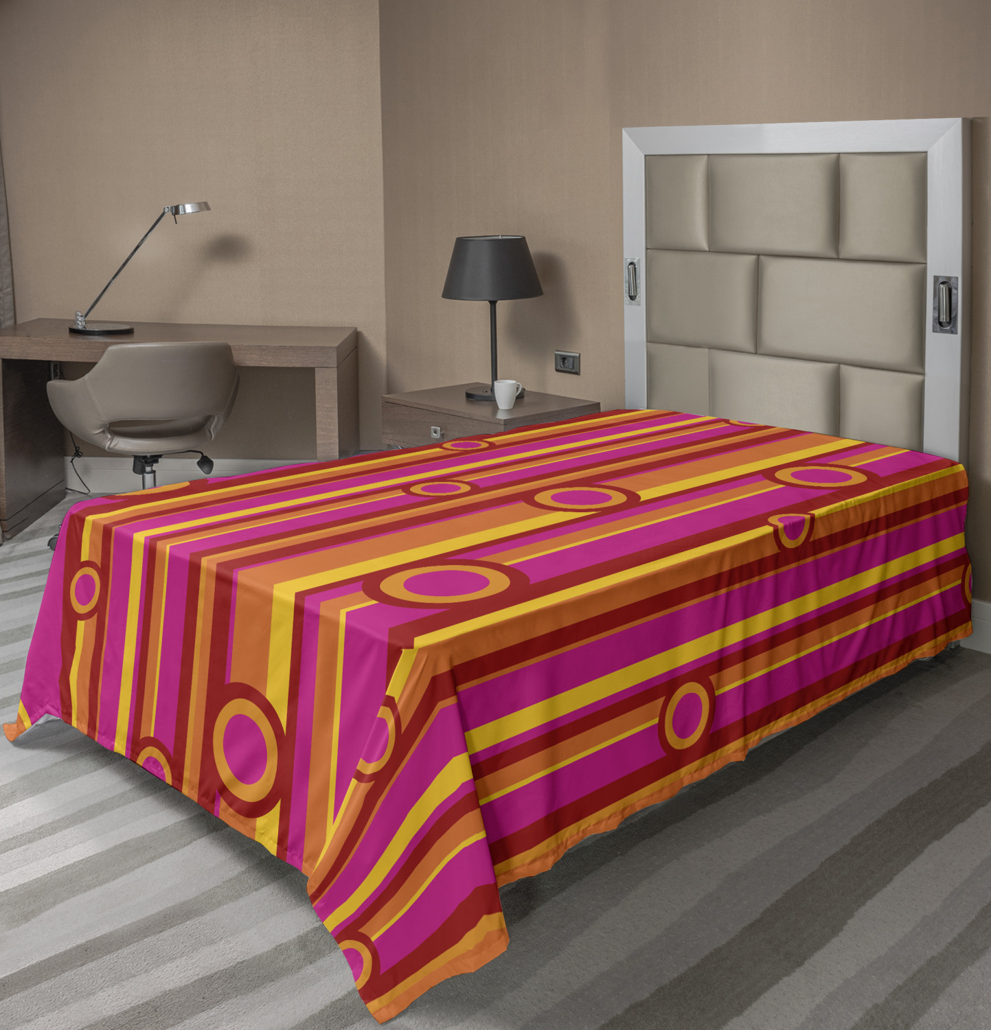 Retro Flat Sheet, Vibrant Colors Striped Pattern with Circles Vintage ...