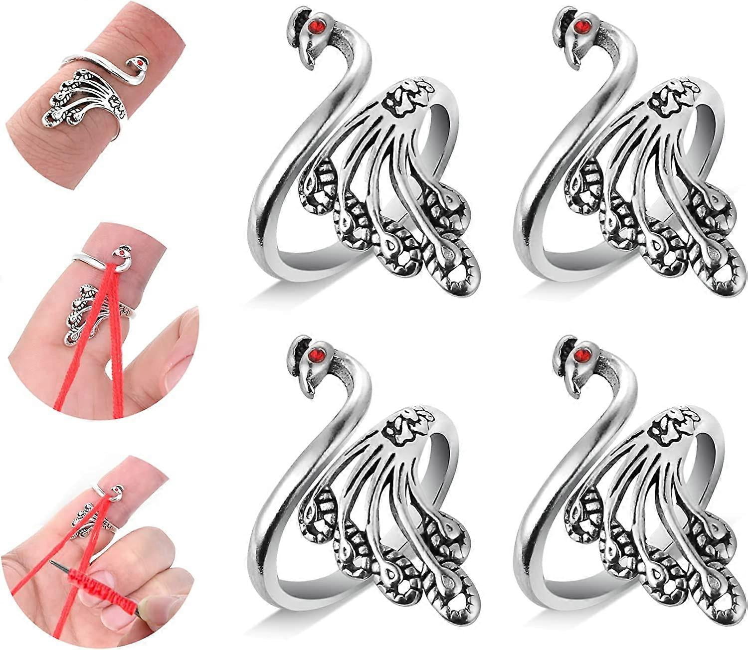 Adjustable Crochet Stitch Loop Knitting Creel 4pcs Alloy Open Finger ...