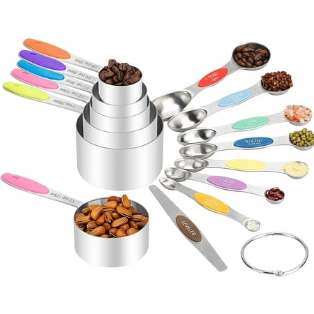 Measuring Cups and Magnetic Measuring Spoons Set, Stainless Steel 13 ...