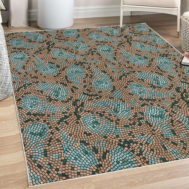 Paisley Decorative Rug, Modern Mosaic Like Circled Design with Teardrop ...