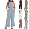 Aellinatey Two Piece Sets for Women Sleeveless Crop Top Wide Leg Pants ...