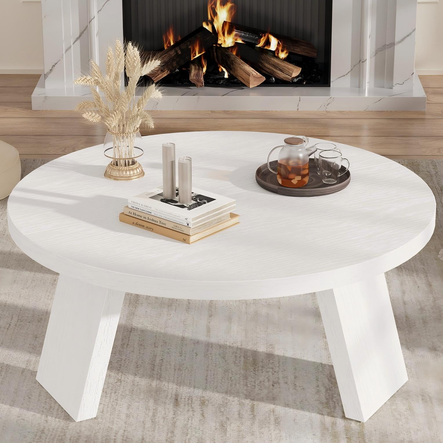 Beesclover Round Coffee Table For Living Room  33.5 Modern Center Tables With 3 Sturdy Legs  Wood Circle Cocktail Tables For Small Space  Easy Assemb