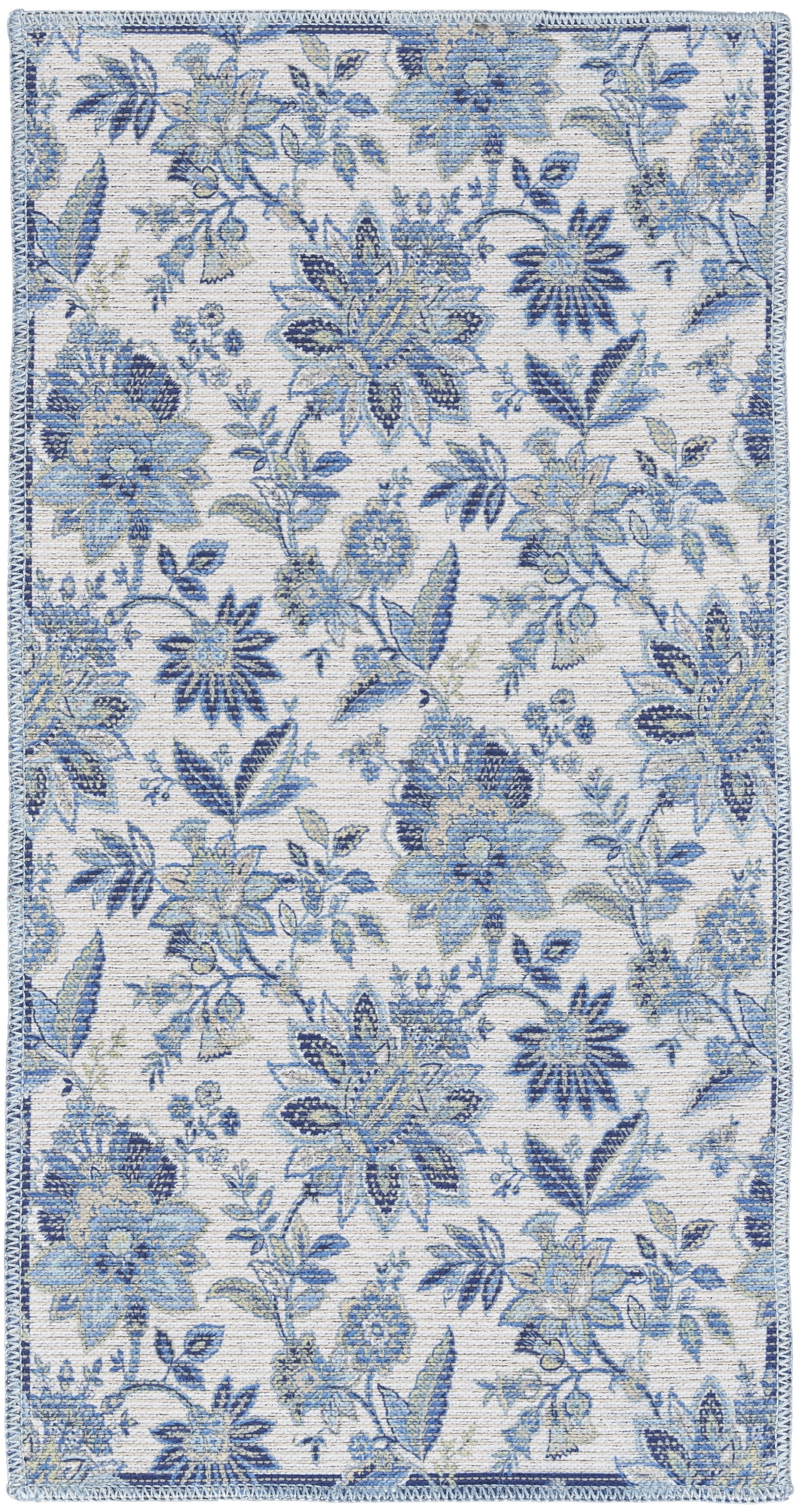 Waverly Machine Washable Floral Traditional Ivory Blue Area Rug, 2' x 4 ...