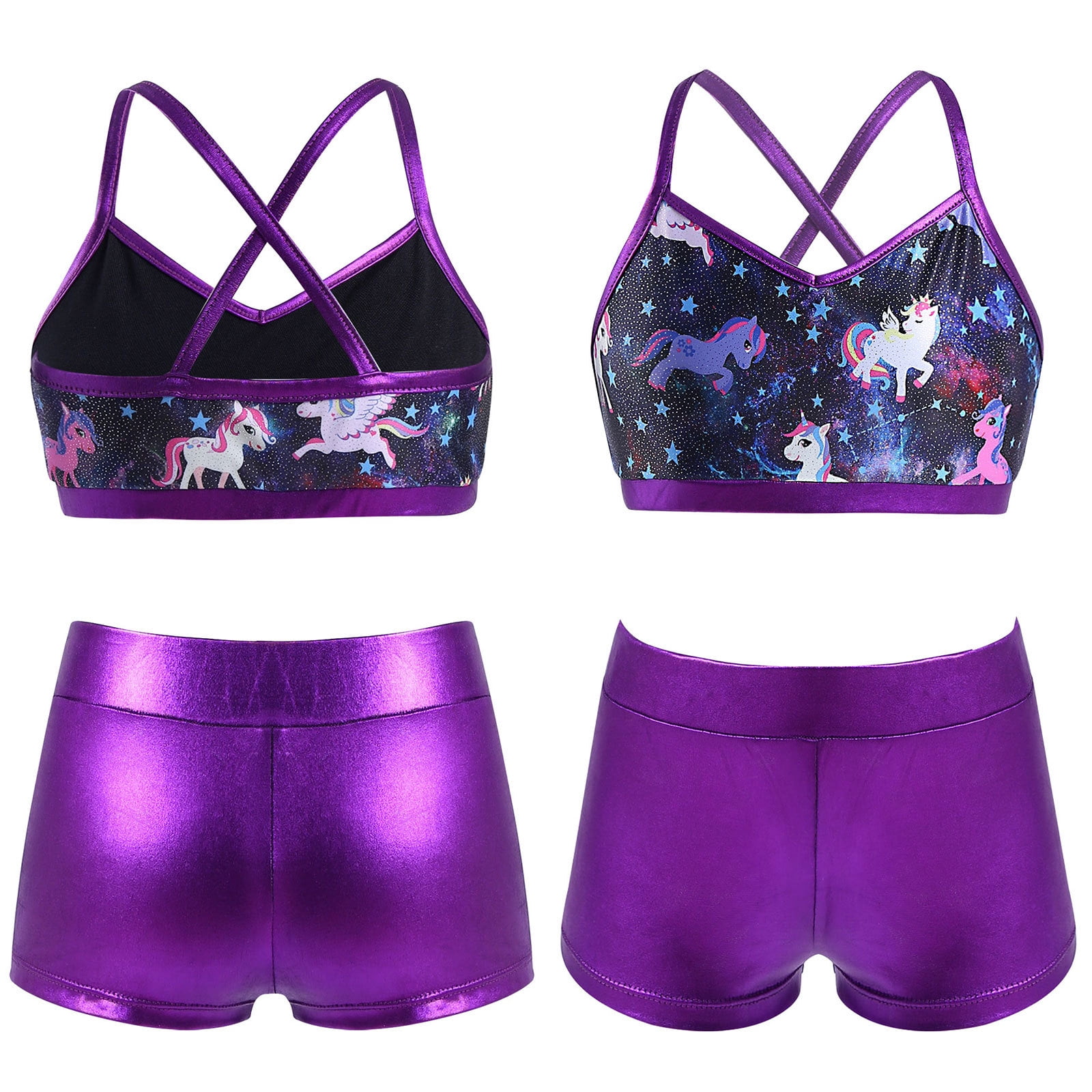 YONGHS Kids Girls 2-Piece Sports Dance Outfits Crop Tops with Booty ...