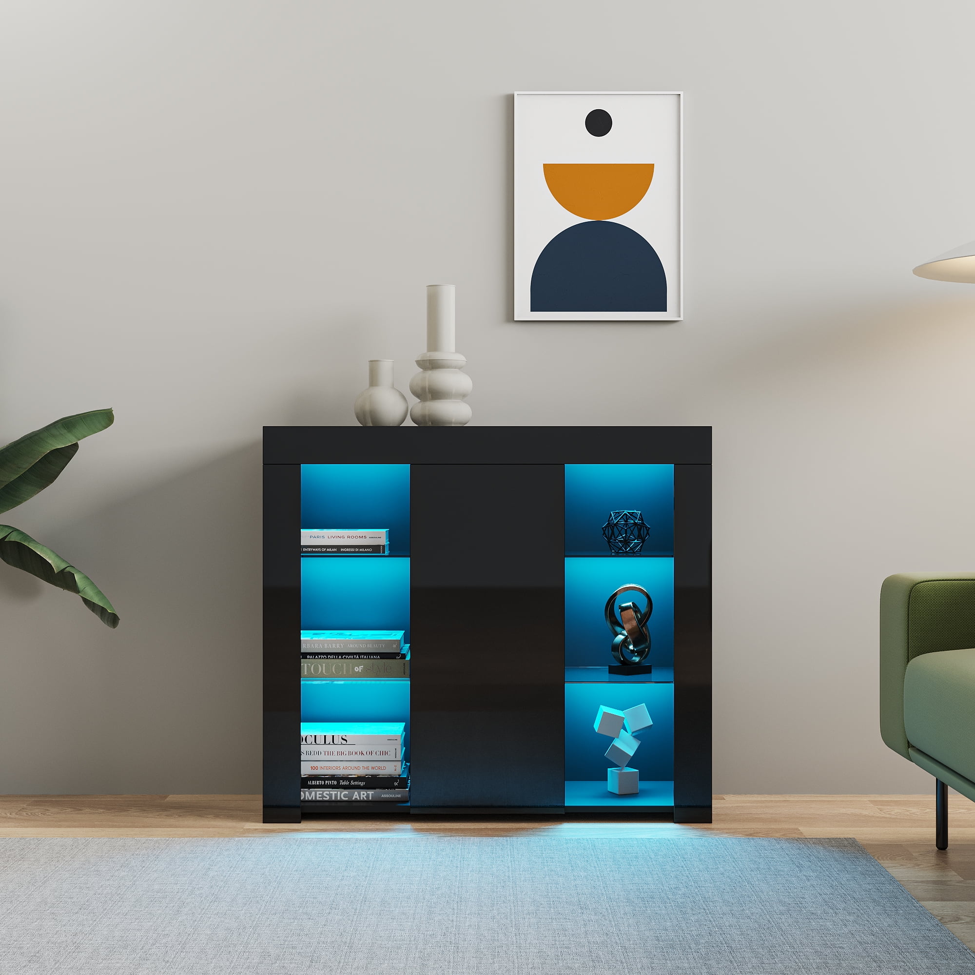 Ufurpie Kitchen Sideboard Cupboard with LED Light,Buffet Storage ...