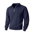 Ceisia Men's Cable Knit Textured Half Zip Long Sleeve Polo Shirt Navy ...