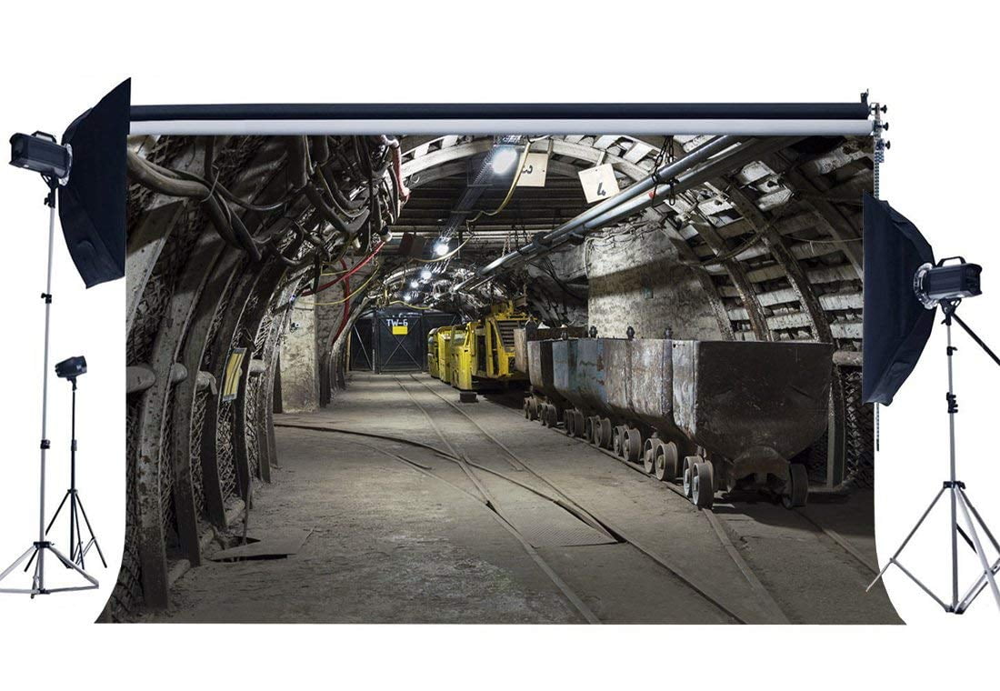 ABPHOTO Polyester 7x5ft Tunnel Backdrop Old Trucks Backdrops Coal Mine ...
