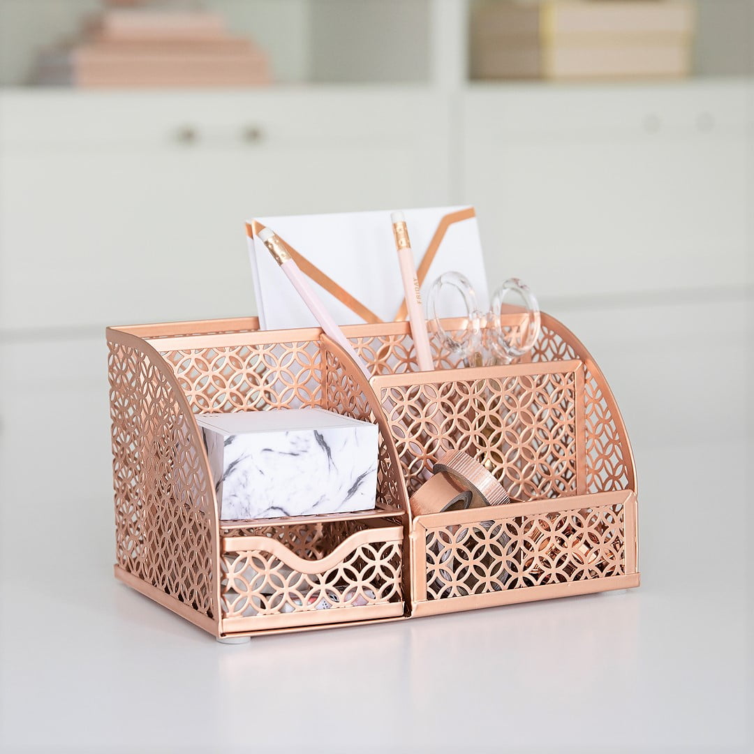 Blu Monaco Rose Gold Desk Organizer with Drawer - Walmart.com