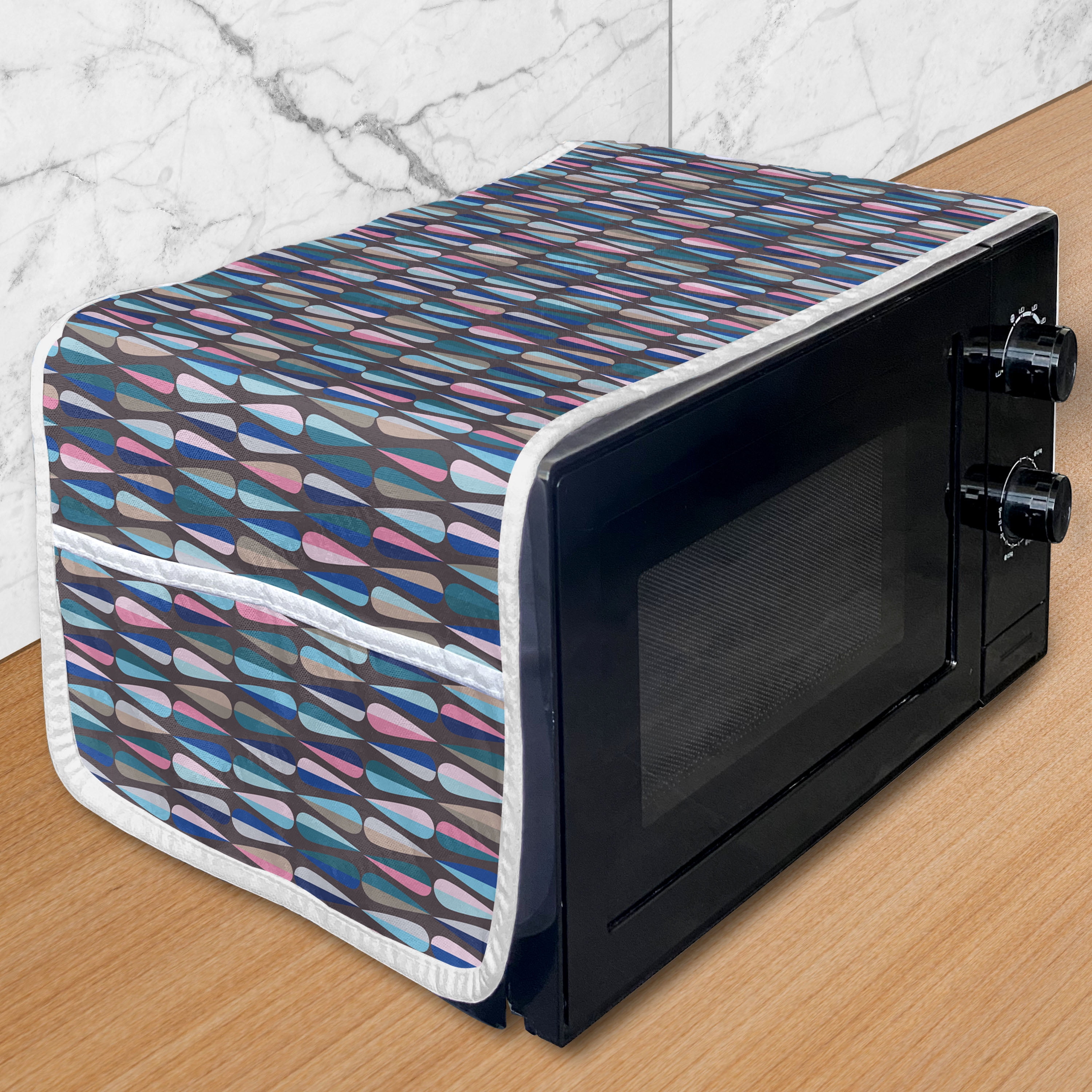 Mid Century Microwave Oven Cover, Modern Style Retro Pattern Droplet ...