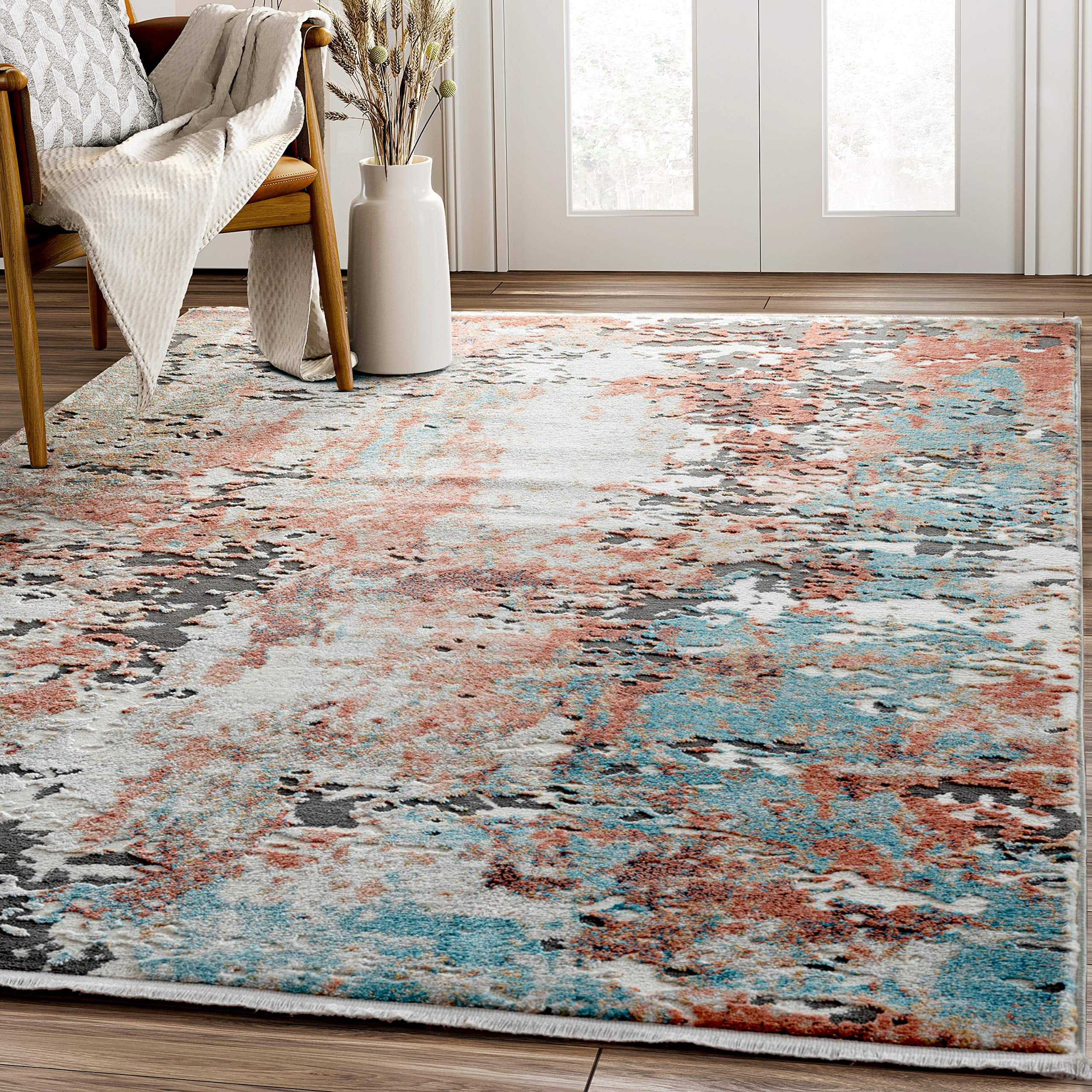 Abani Azure Collection Multi Color 8' x 10' Contemporary Area Rug ...