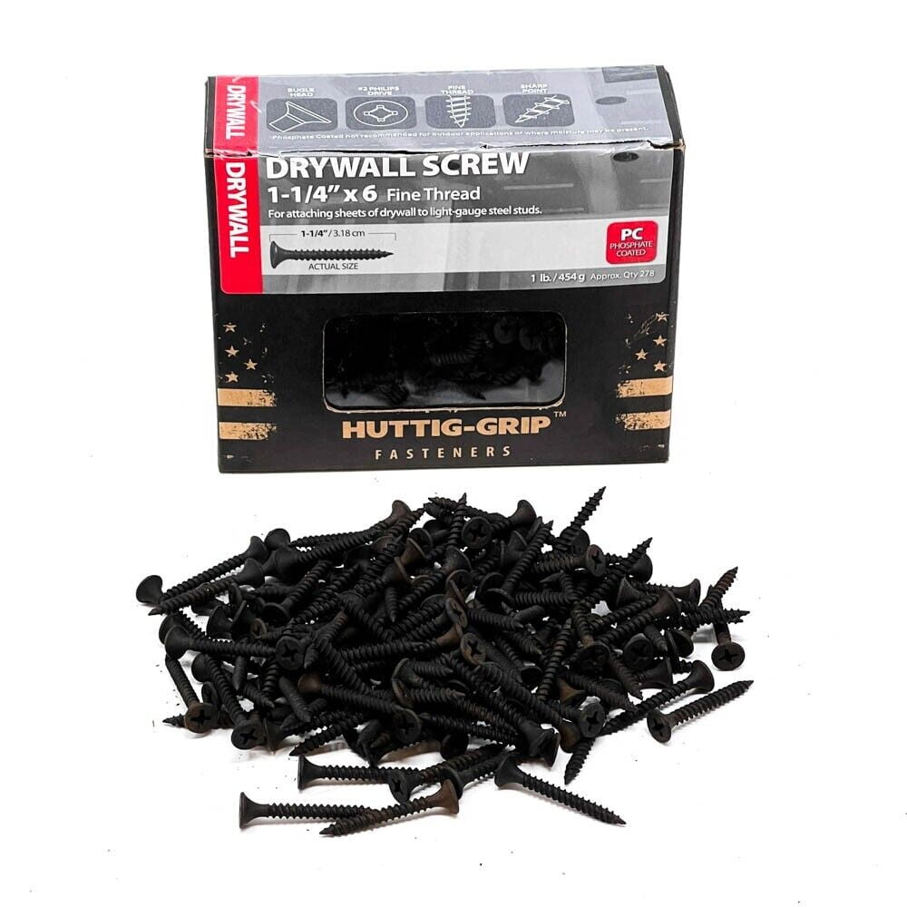 Huttig-Grip 1-1/4" x 6 Fine Thread Phillips Drive Steel Drywall Screws ...