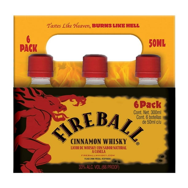 Pack de 12 Licor de Whisky Fireball Cinnamon (6x50ml) 300 ml | Walmart ...