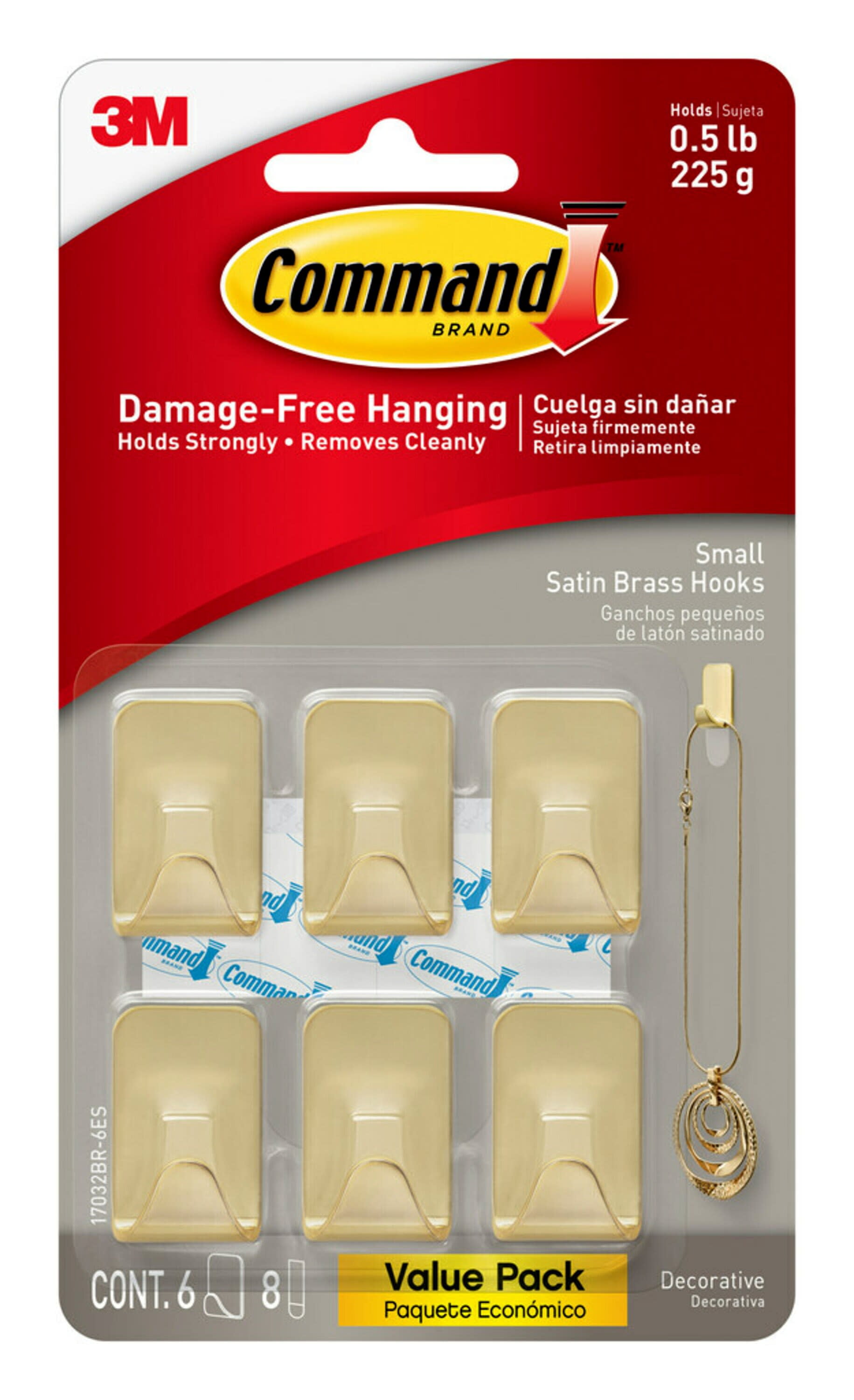 Command Small Metallic Hooks Brass Color, 6 Hooks, 8 Strips - Walmart.com