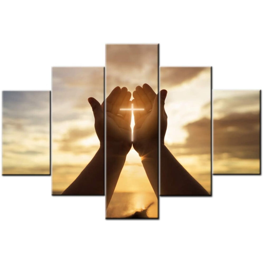 TISHIRON 5PCS Framed Jesus Canvas Wall Art Set,60"x40" Catholic Easter ...