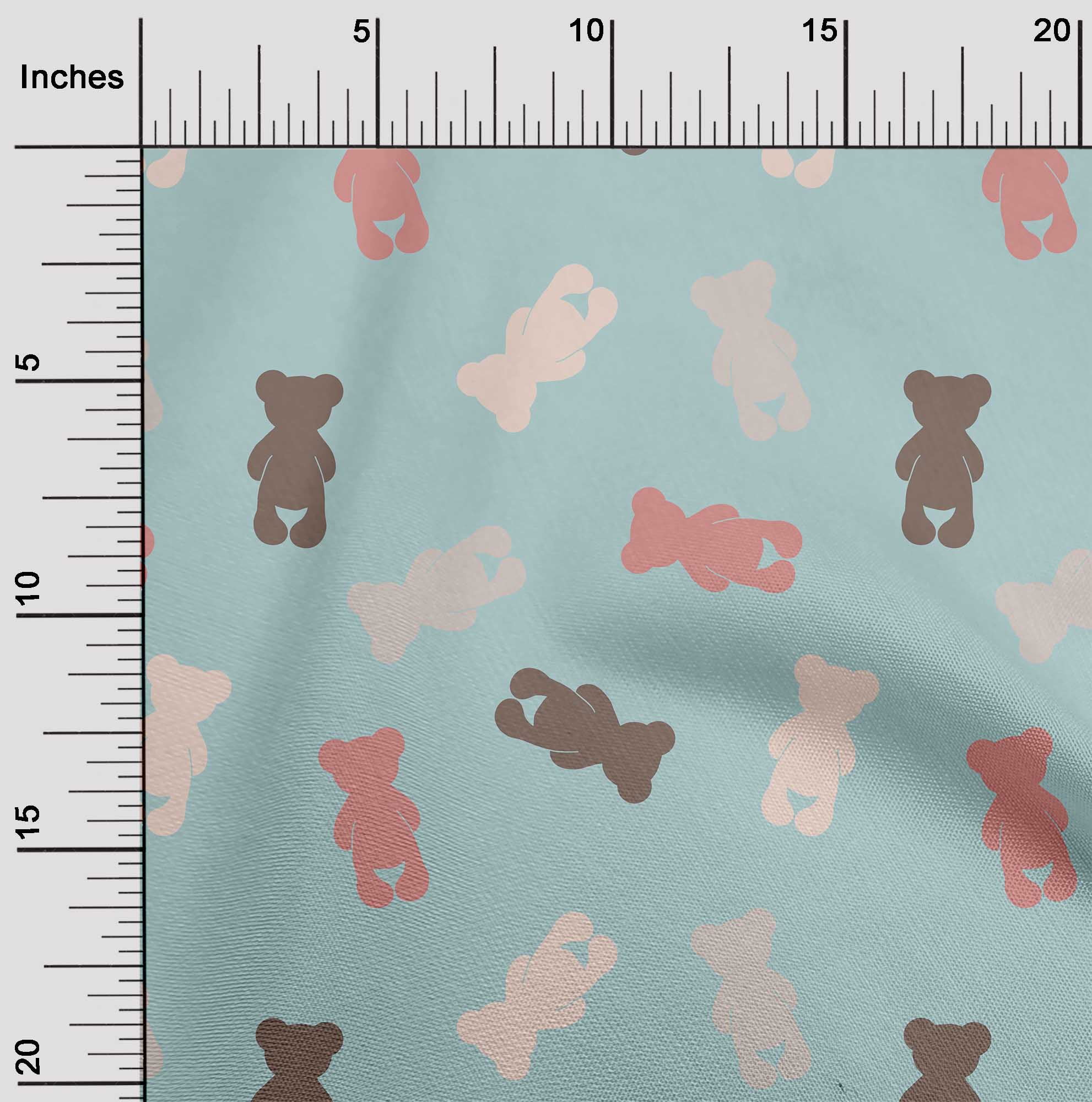 oneOone Cotton Poplin Light Blue Fabric Teddy Bear Cartoon Sewing ...