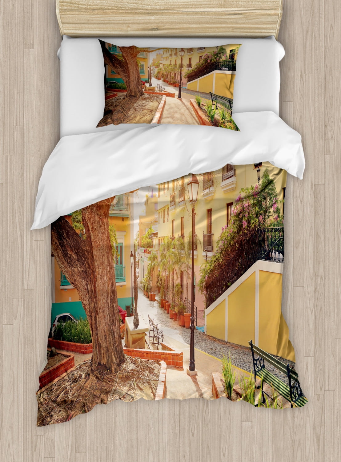 Puerto Rico Duvet Cover Set Twin Size, Streets of San Juan with Houses ...