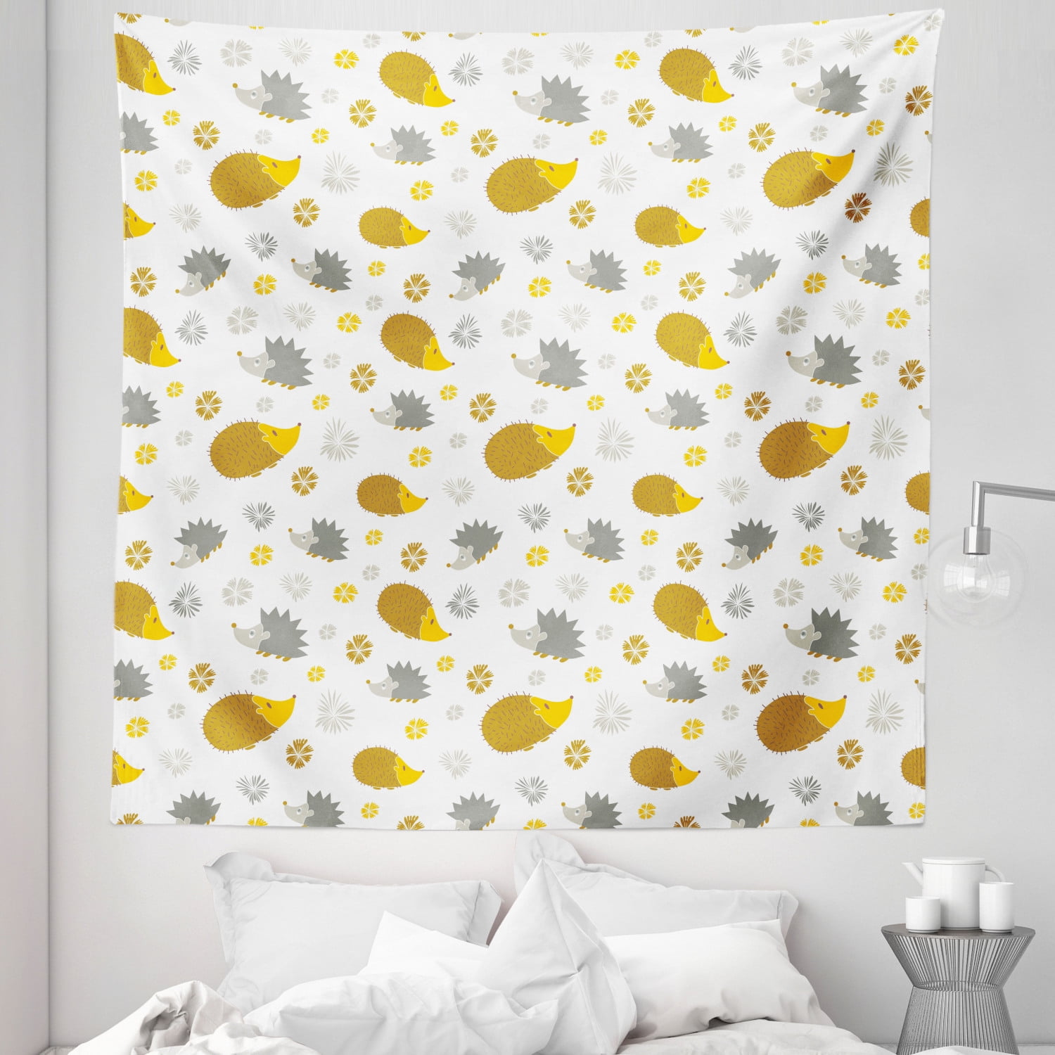 Hedgehog Tapestry, Autumn in Woods Theme Different Wildlife Mascots ...