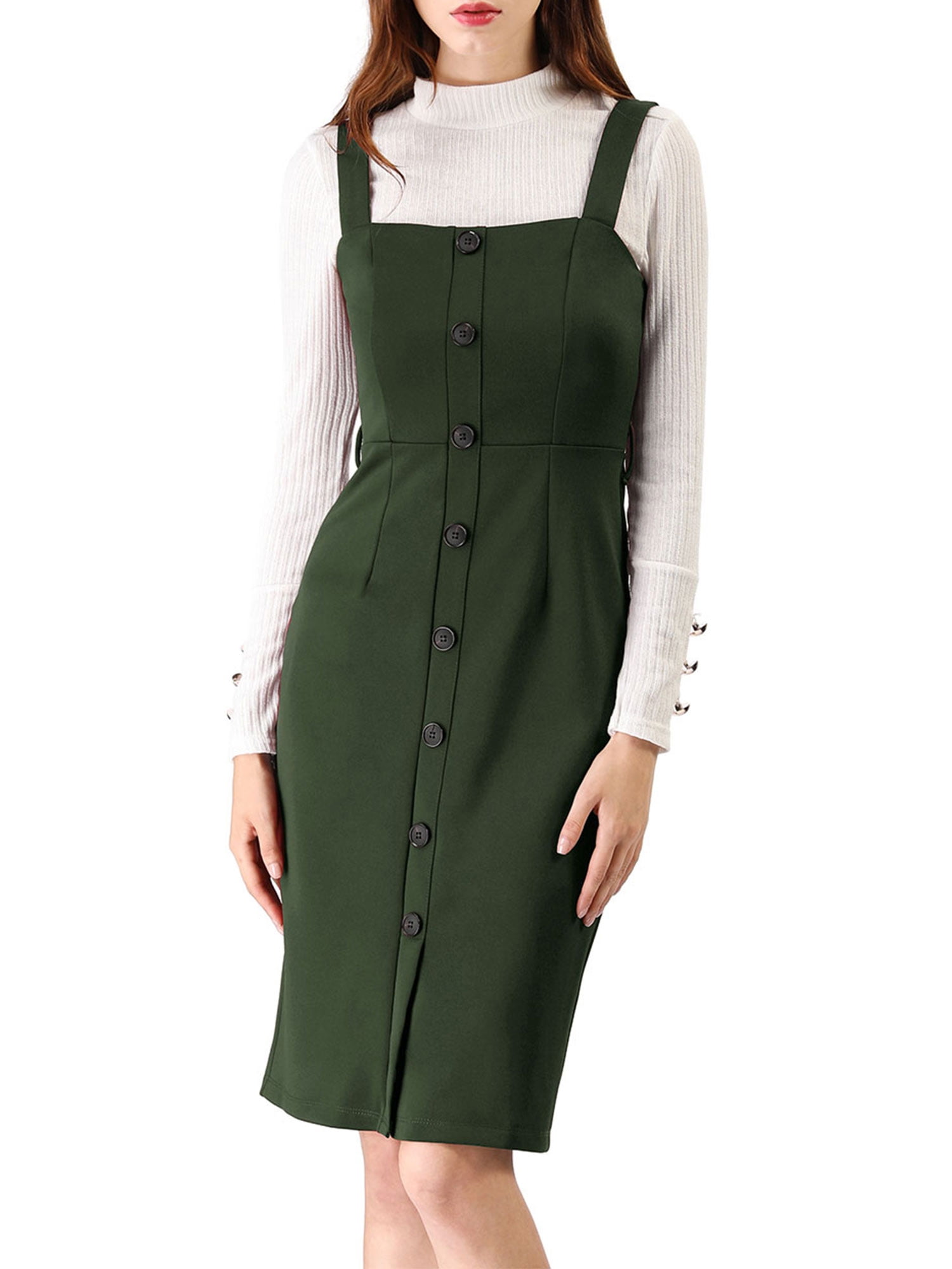 Unique Bargains Womens Button Strap Sheath Suspender Overall Jumper Dress