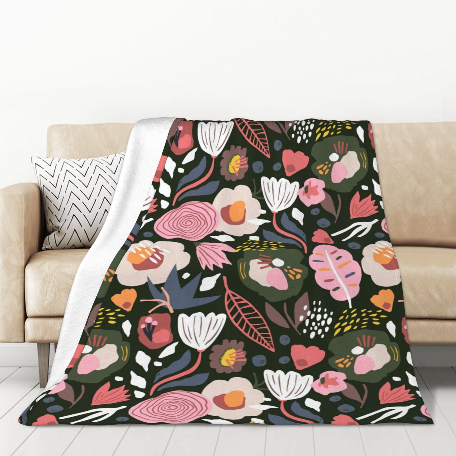XMXT Throw Blankets, Watercolor Floral Doodle Print Bed Blanket for ...