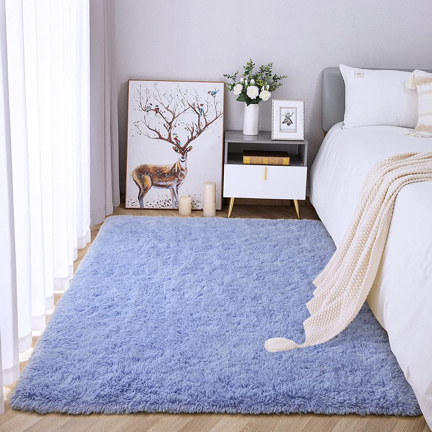 Softlife Fluffy Bedroom Rug Plush Fuzzy Rugs for Kids Room Living Room ...