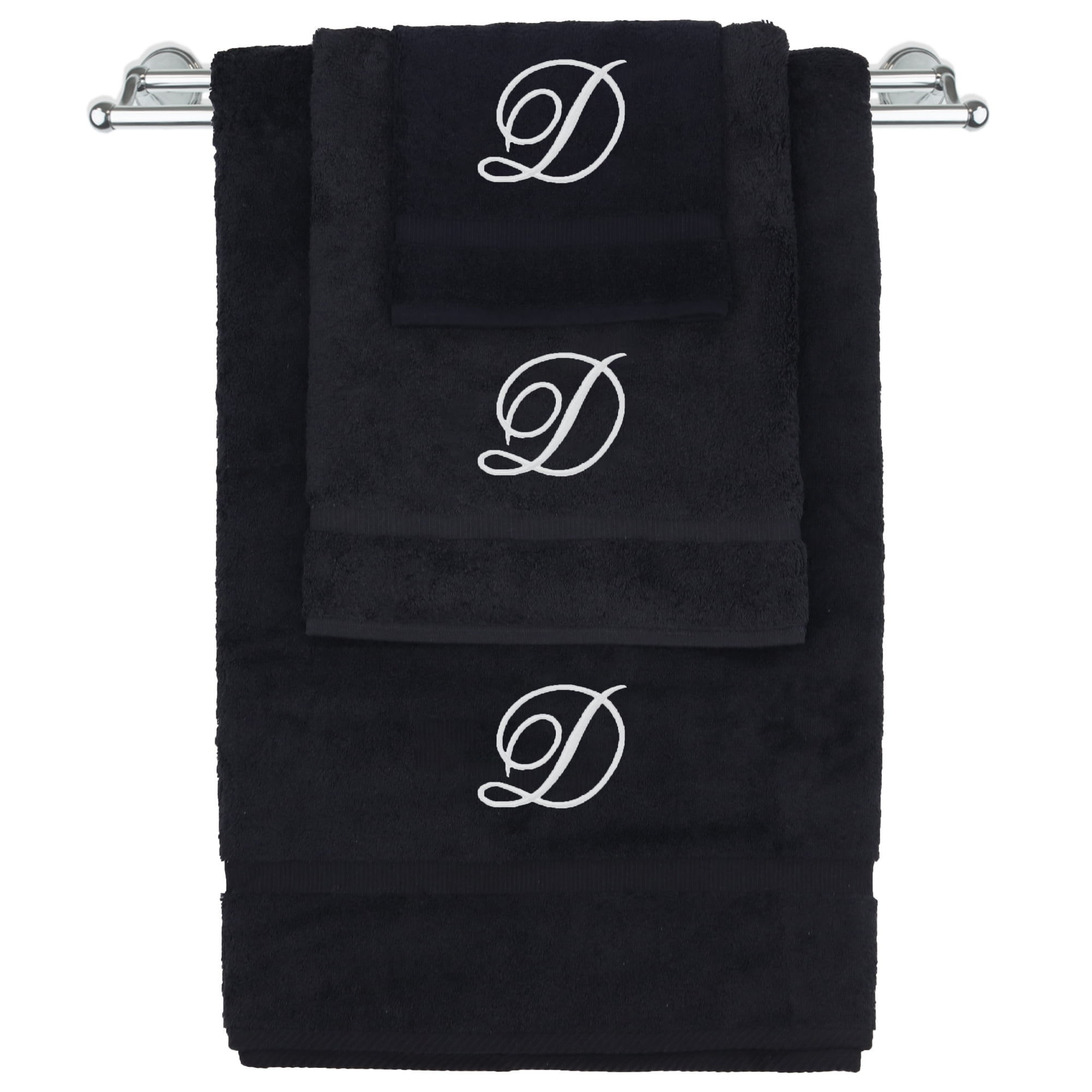 Monogrammed Towel Set, Personalized Gift, Set of 3- White Script Letter ...