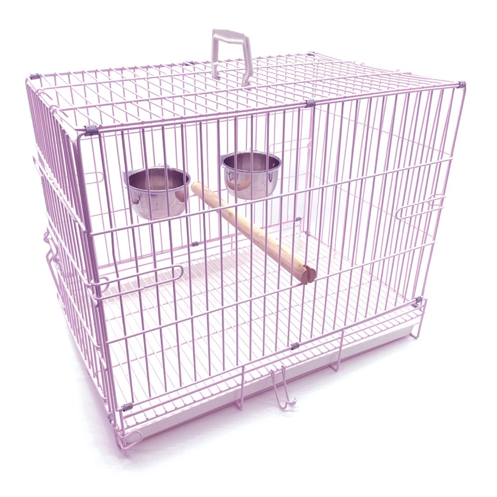 Foldable Bird Parrot Travel Veterinary Carrier Wire Cage with Wooden ...