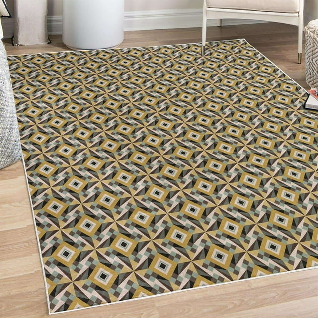 Modern Decorative Rug, Retro 60s 70s Vintage Geometrical Rounds ...